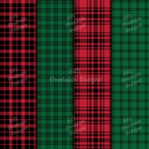 Christmas Buffalo Plaid Digital Paper, Green and Red Printable Xmas ...