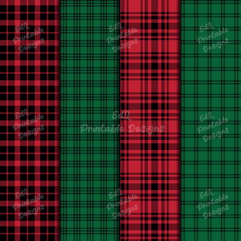 Christmas Buffalo Plaid Digital Paper, Green and Red Printable Xmas ...