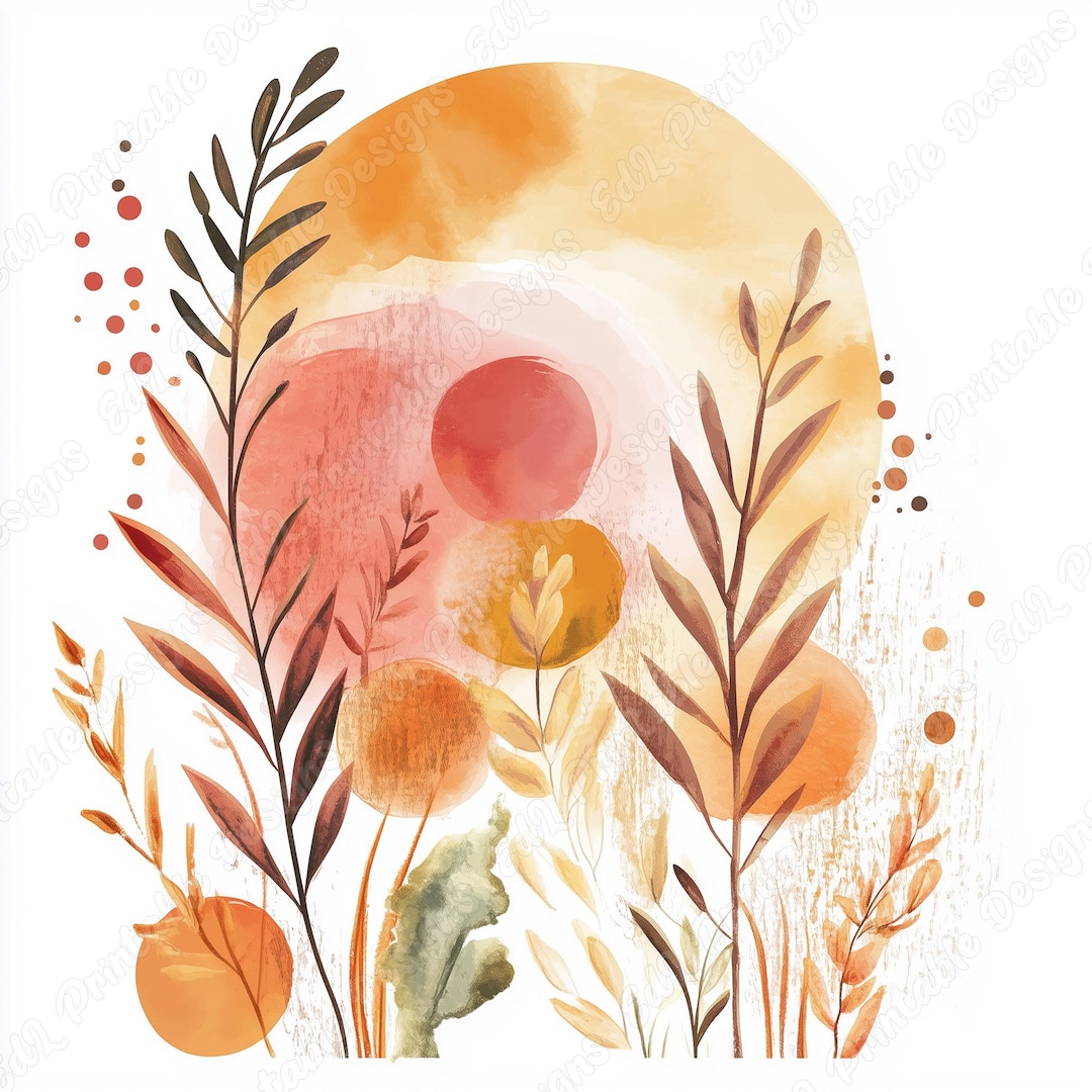 Boho Floral Clip Art, Abstract Watercolor Elements (JPG Digital ...