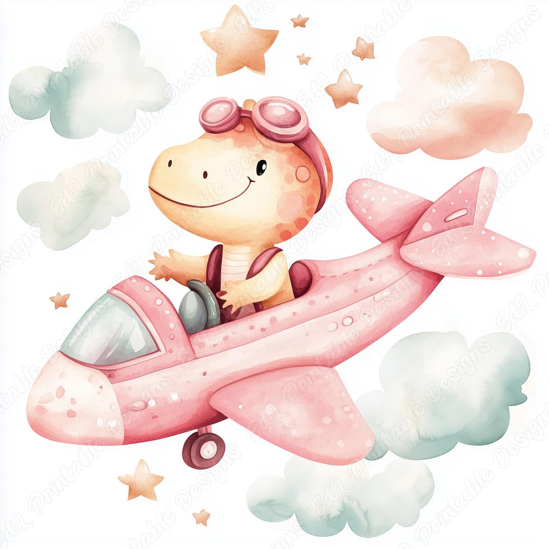 20 Pilot Dino Clip Art, Watercolor Aviator Dinosaur Printable Images ...