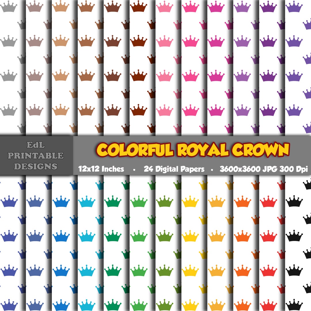 Colorful Crown Digital Paper, Royal King Printable Background, Princess ...
