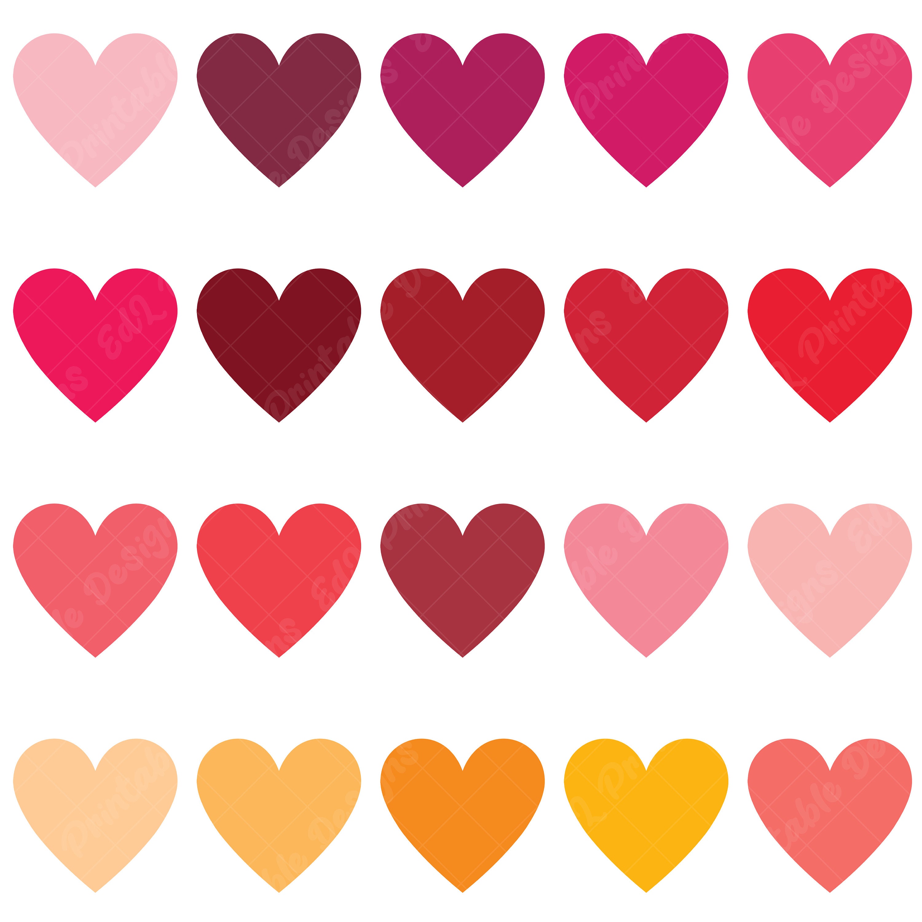 100 Solid Color Heart Clip Art, Rainbow Colorful Love Clipart ...