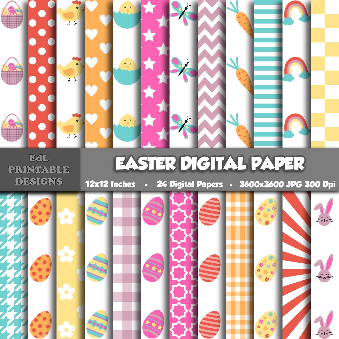 Cute Easter Digital Paper, Easter Eggs Printable Background, Bunny ...