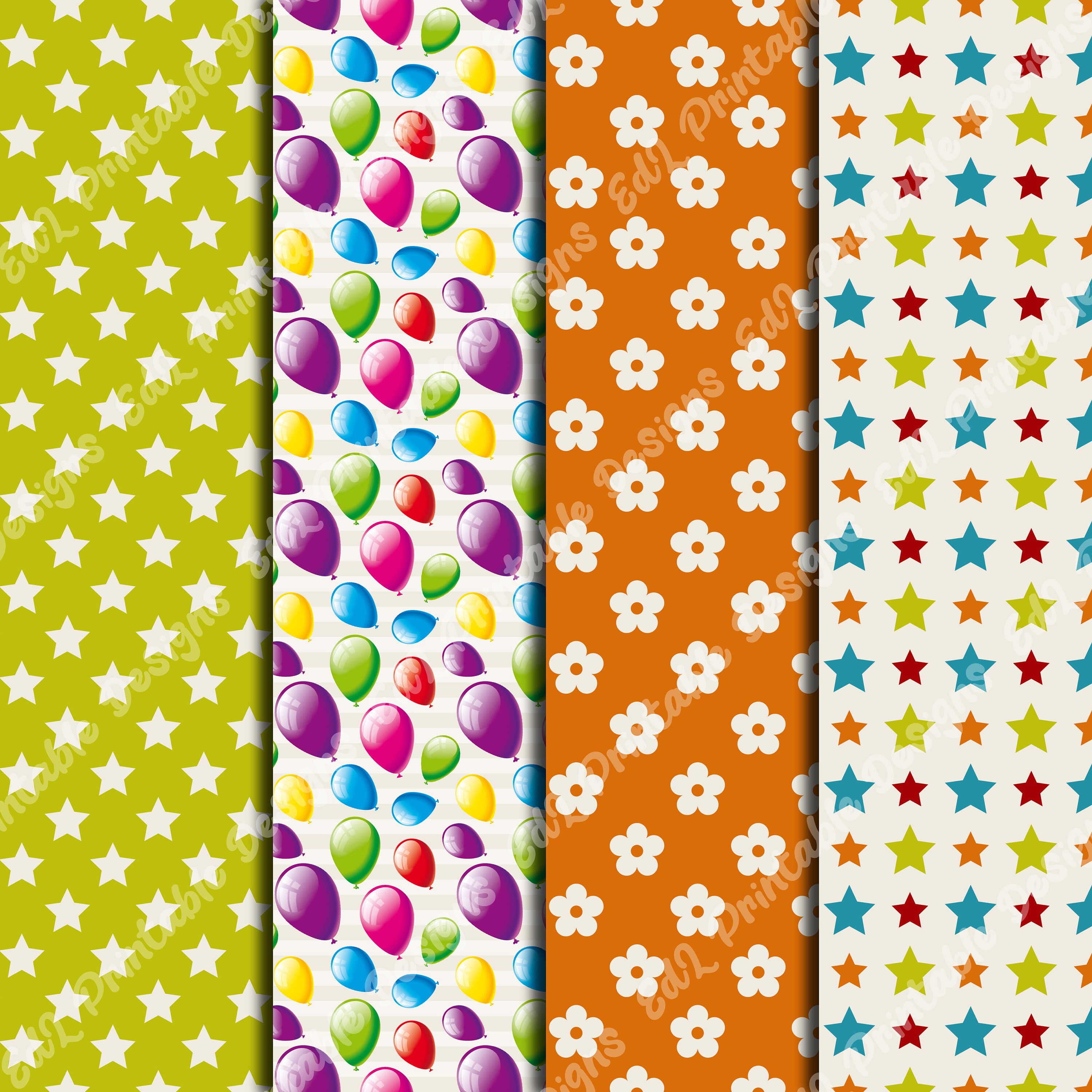 Happy Birthday Digital Paper Pack, Seamless Pattern, 12x12 (set of 24 ...