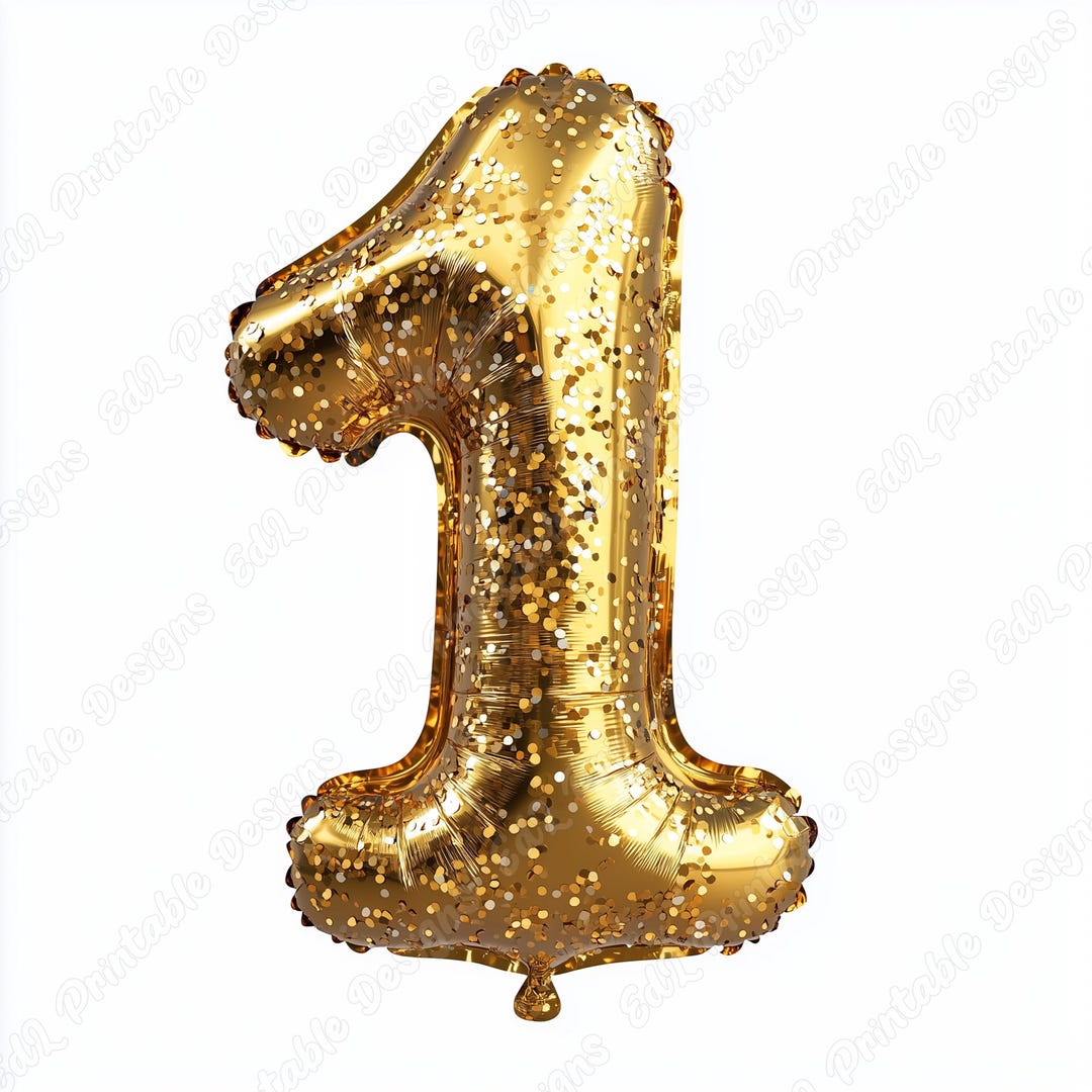 20 Gold Balloon Numbers Clipart, Birthday Balloon Printable Image ...