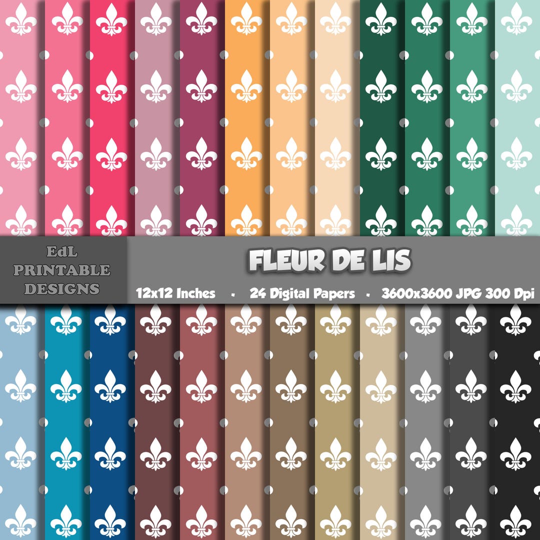 White Fleur De Lis Digital Paper, French Lotus Symbol Printable ...
