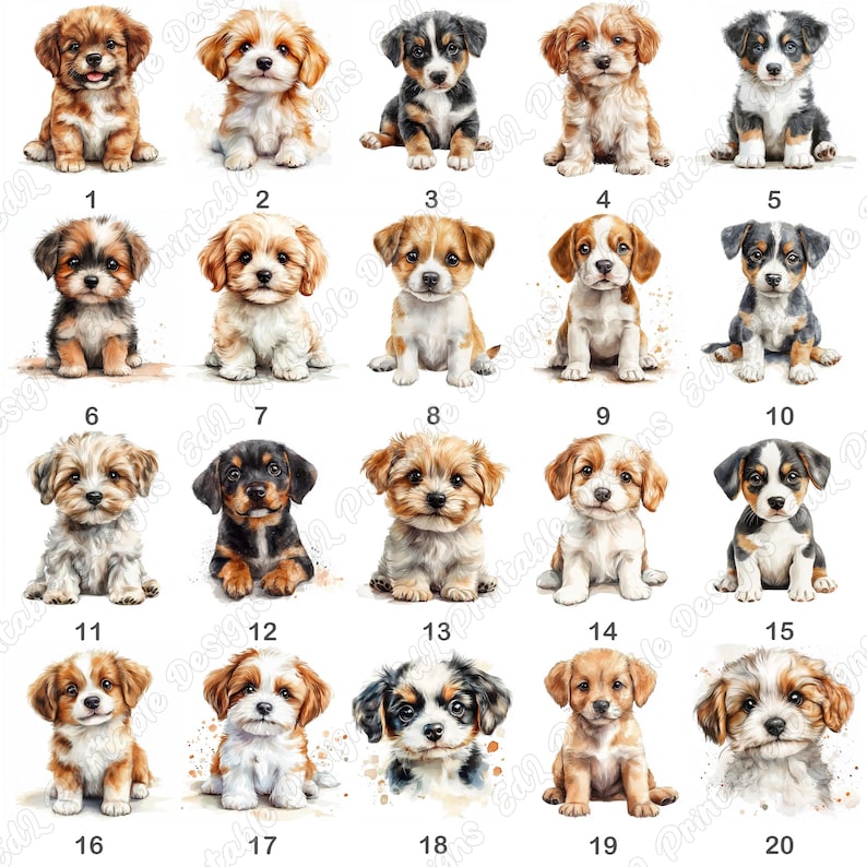 Watercolor Puppy Clip Art, Adorable Dog Images (JPG Digital Download ...