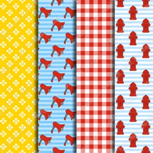 Firefighter Digital Paper, Fire Truck Printable Background, Fire Man ...