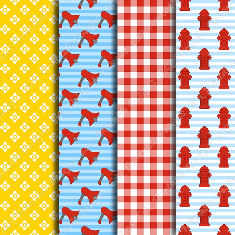 Firefighter Digital Paper Pack, Firetruck Scrapbook Patterns (digital ...