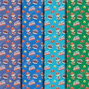Firefighter Pattern Digital Paper, Fire Truck Printable Party ...