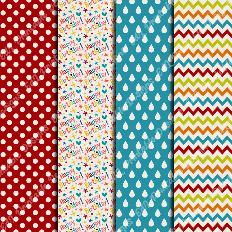 Happy Birthday Digital Paper Pack, Party Paper Printable Background ...