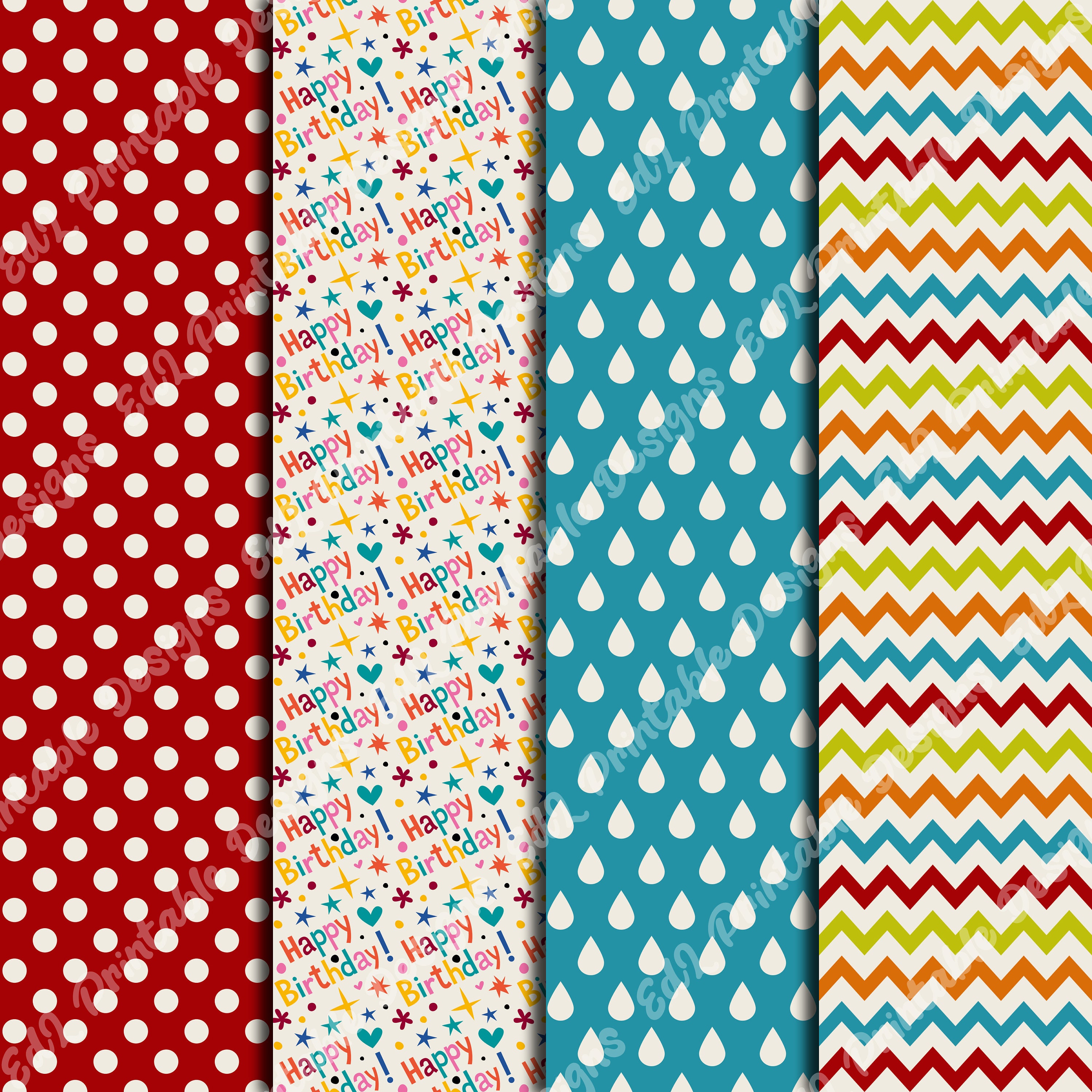 Happy Birthday Digital Paper Pack, Party Paper Printable Background ...