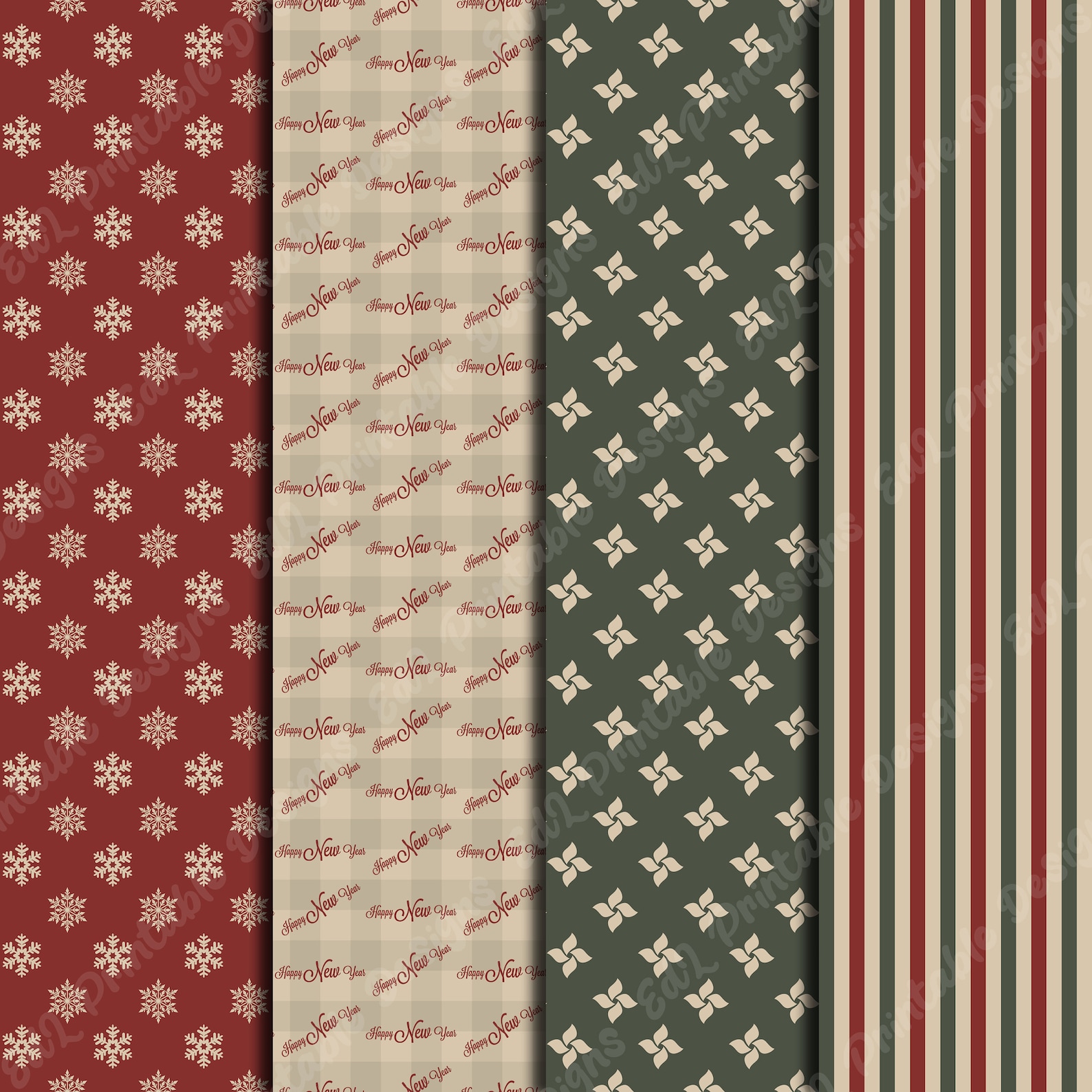 Christmas Digital Paper Pack, Seamless Red Green Patterns (digital ...