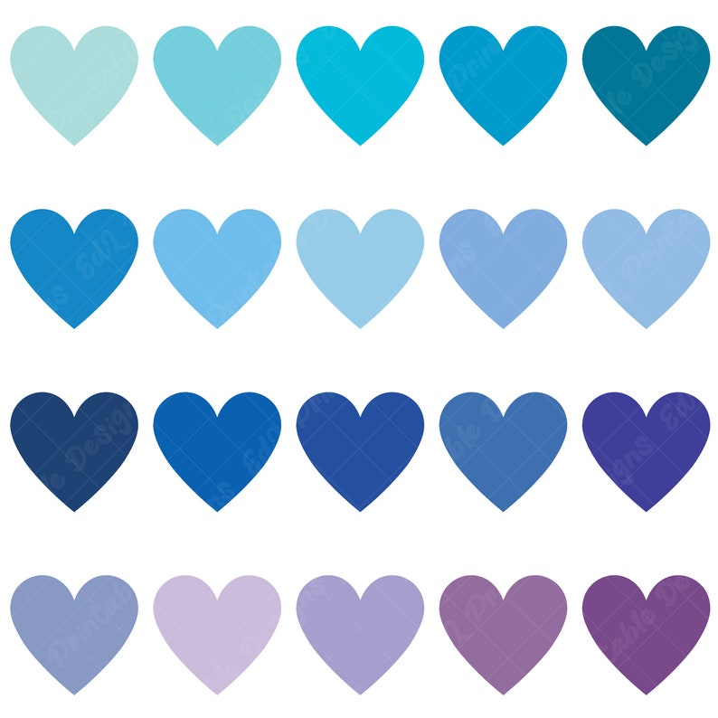 100 Solid Color Heart Clip Art, Rainbow Colorful Love Clipart ...