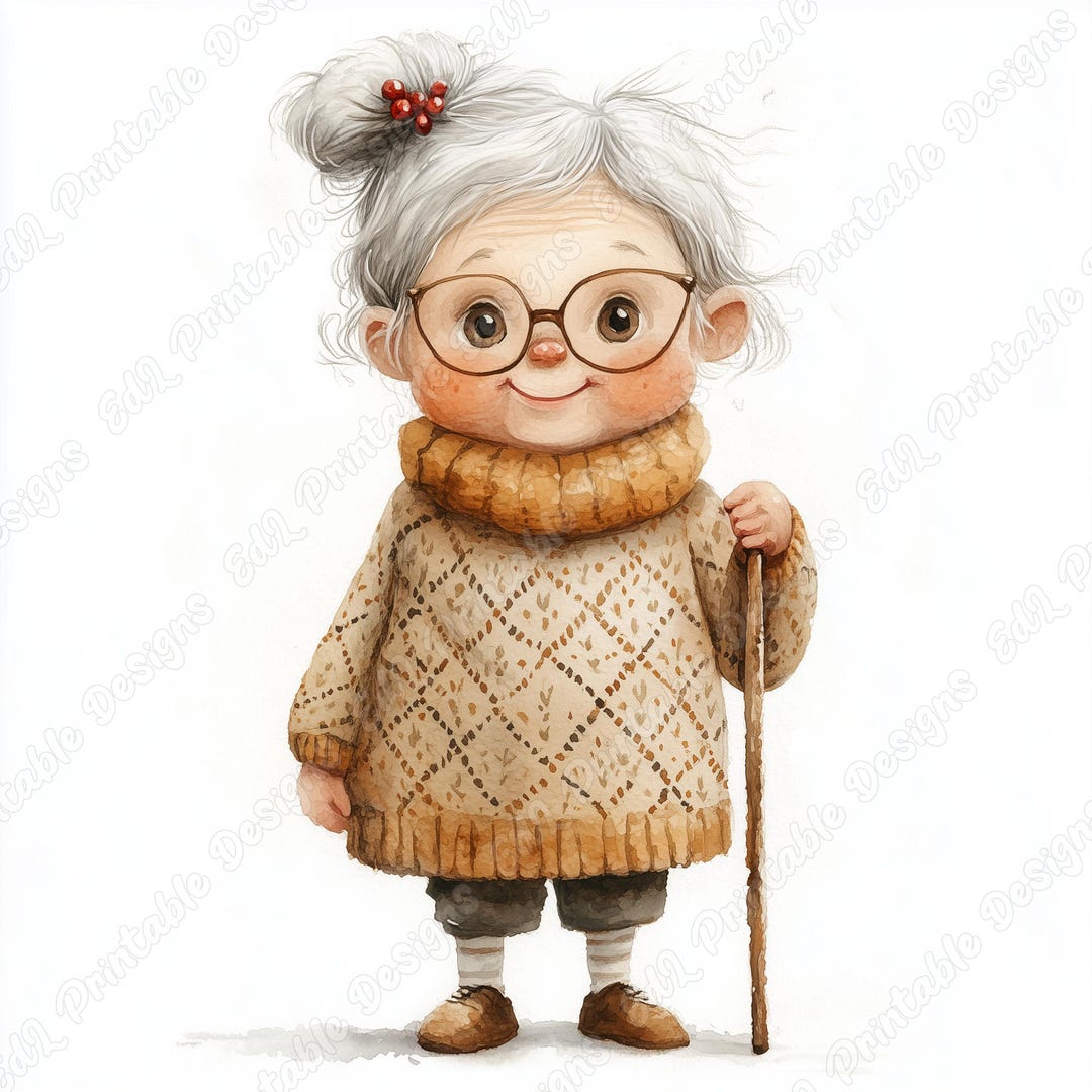 20 Watercolor Cartoon Grandma Clip Art, Cute Grandmother Printable ...