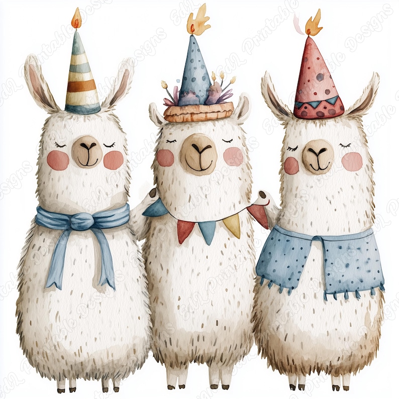 Birthday Llama Clip Art, Watercolor Animal JPG (digital Download) - Etsy