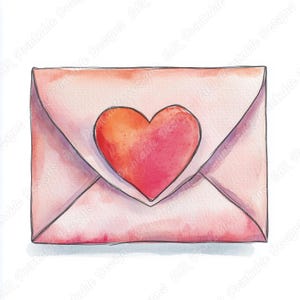20 Envelope With Heart Clip Art, Watercolor Love Letter Printable Image ...