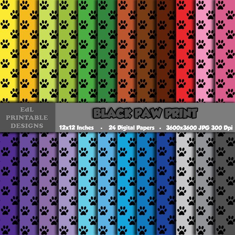 Black Paw Print Digital Paper, Animal Paw Printable Background ...