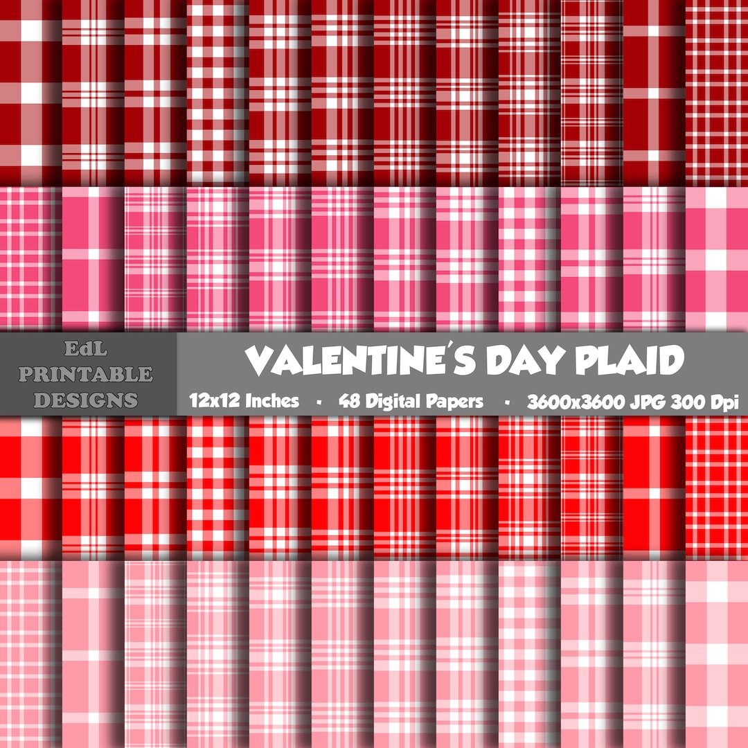 Valentine's Day Plaid Digital Paper, Pink and Red Tartan (digital ...