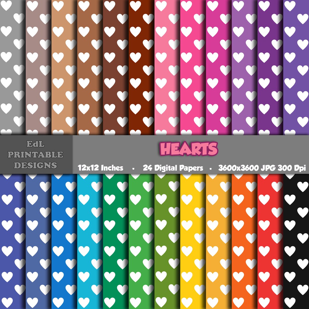 White Hearts Digital Paper Pack, Love Printable Background, Valentines ...