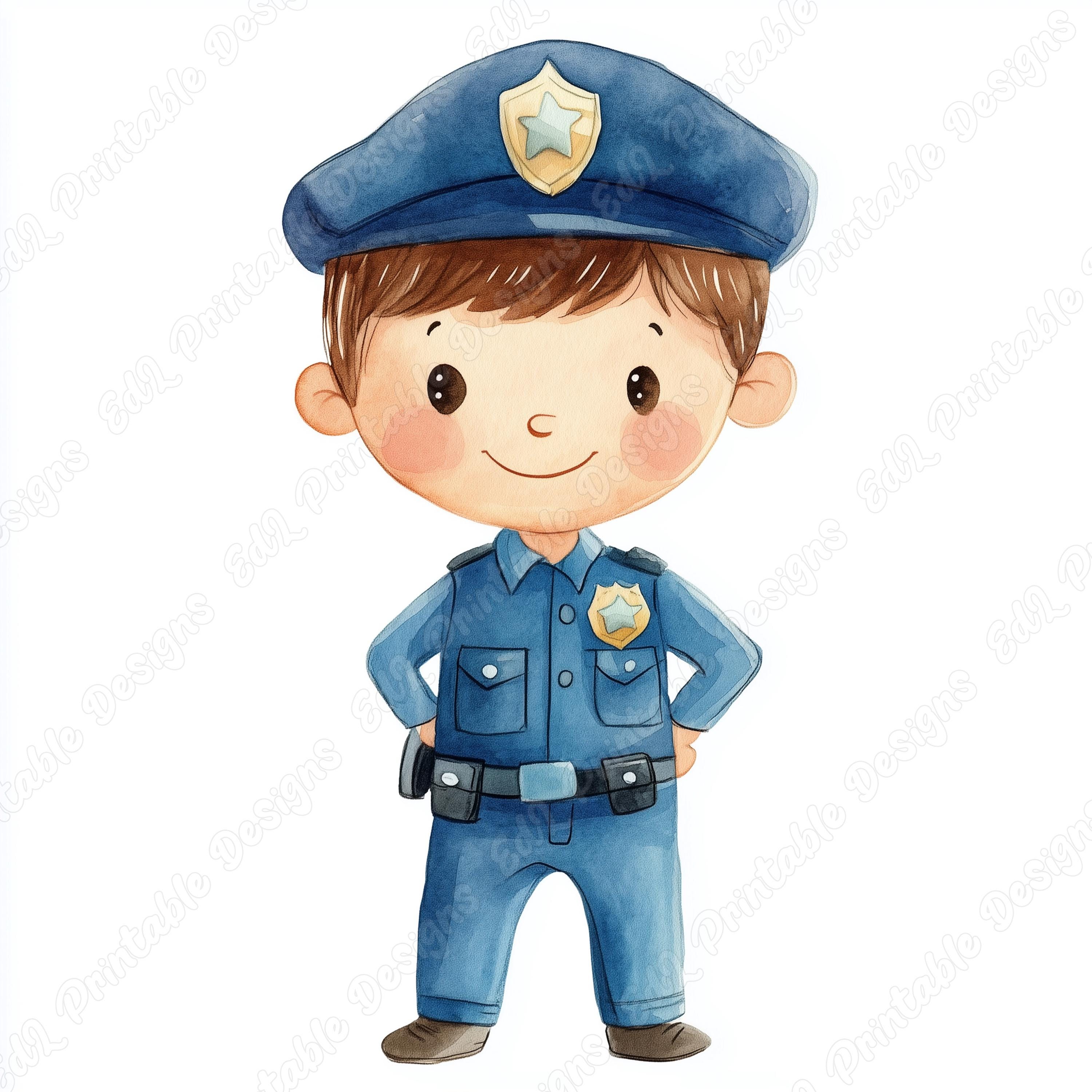 Police Officer Boy Clipart, Watercolor Little Cop Paper (JPG Digital ...