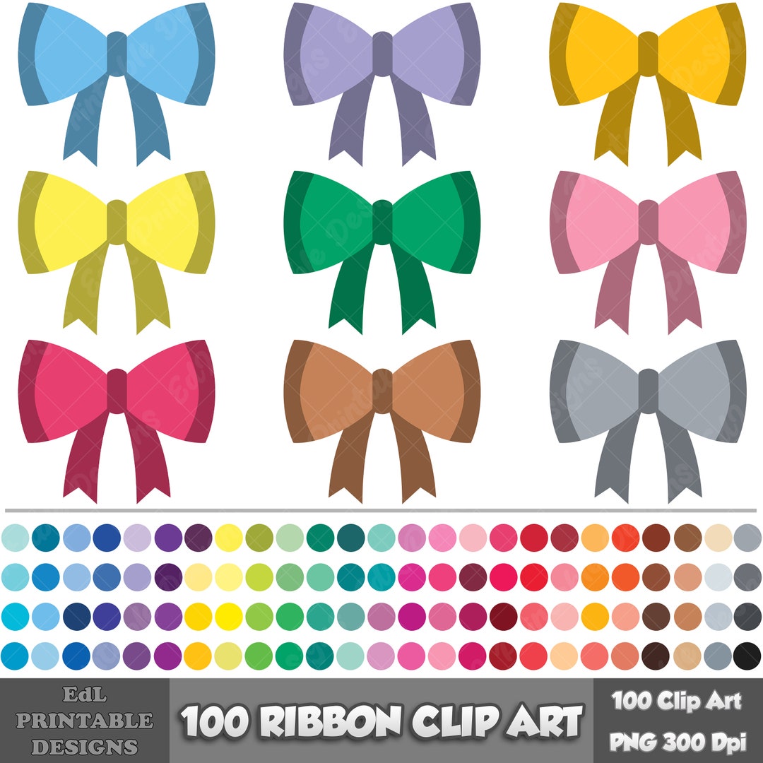 100 Solid Color Ribbon Clip Art, Girl Bows Clipart, Baby Shower Png ...