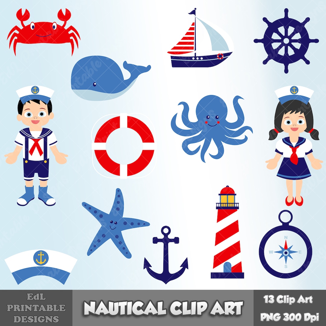 Nautical Clip Art, Sailor Printable Digital Png, Summer Party Decor ...