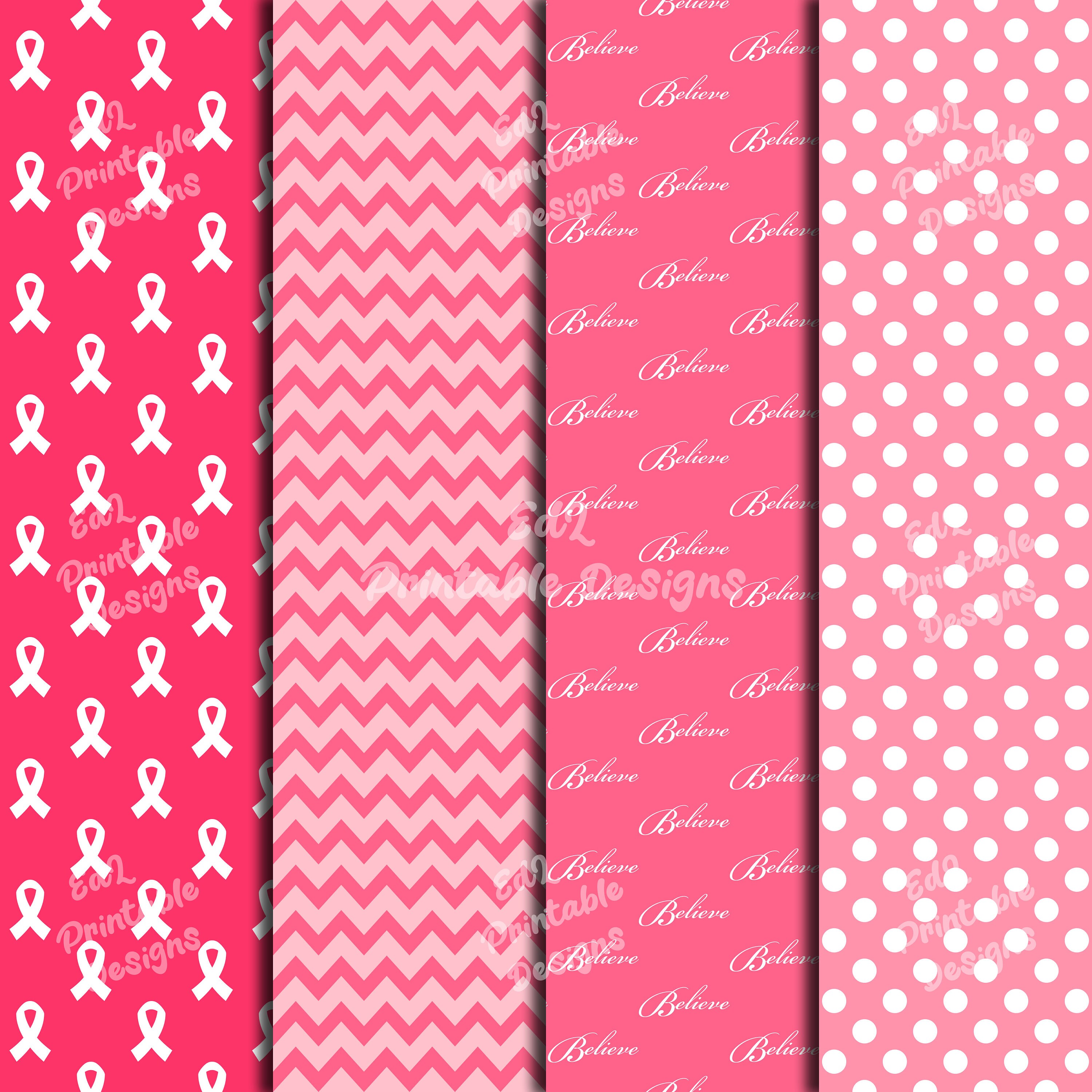 Breast Cancer Digital Paper, Pink Color Ribbons Printable Background ...