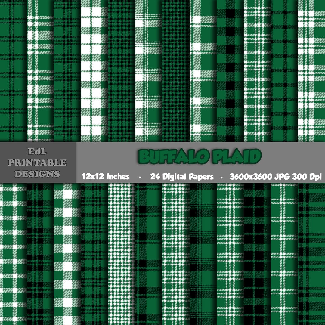 Green Buffalo Plaid Digital Paper Pack, Printable Background Papers ...