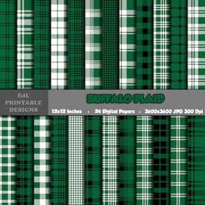 Green Buffalo Plaid Digital Paper Pack, Printable Background Papers ...