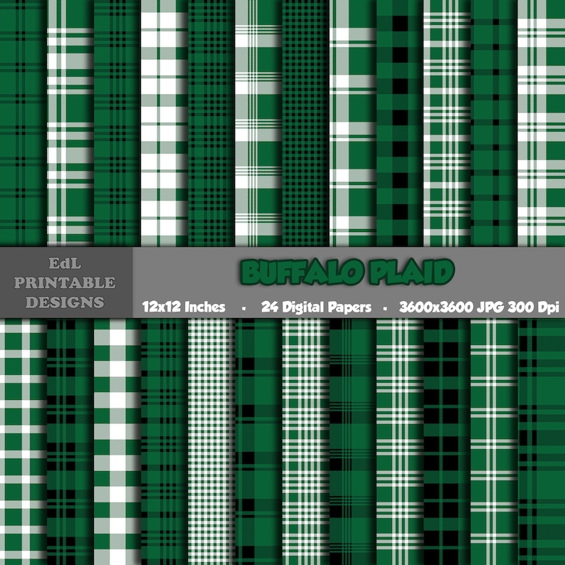 Green Buffalo Plaid Digital Paper Pack, Printable Background Papers ...