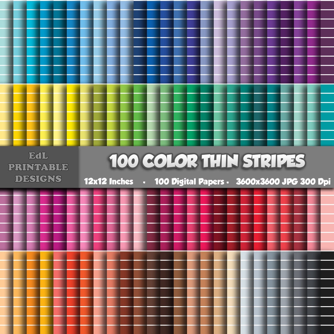100 Color Thin Stripes Pattern Digital Paper, Line Printable Background ...
