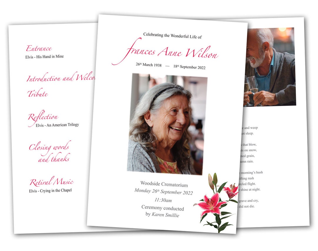 Funeral 'order of Service' - Designed, Printed and Delivered. - Etsy UK