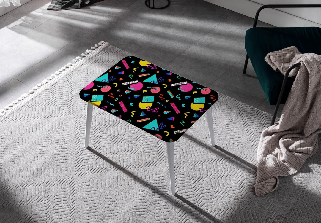 Retro Memphis Style Coffee Table With Bold Geometric Pattern, Colorful ...