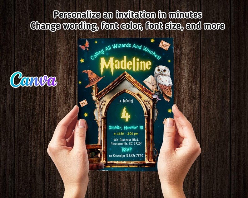 Editable Magical Evite Template, Wizard Birthday Invitation, Printable ...