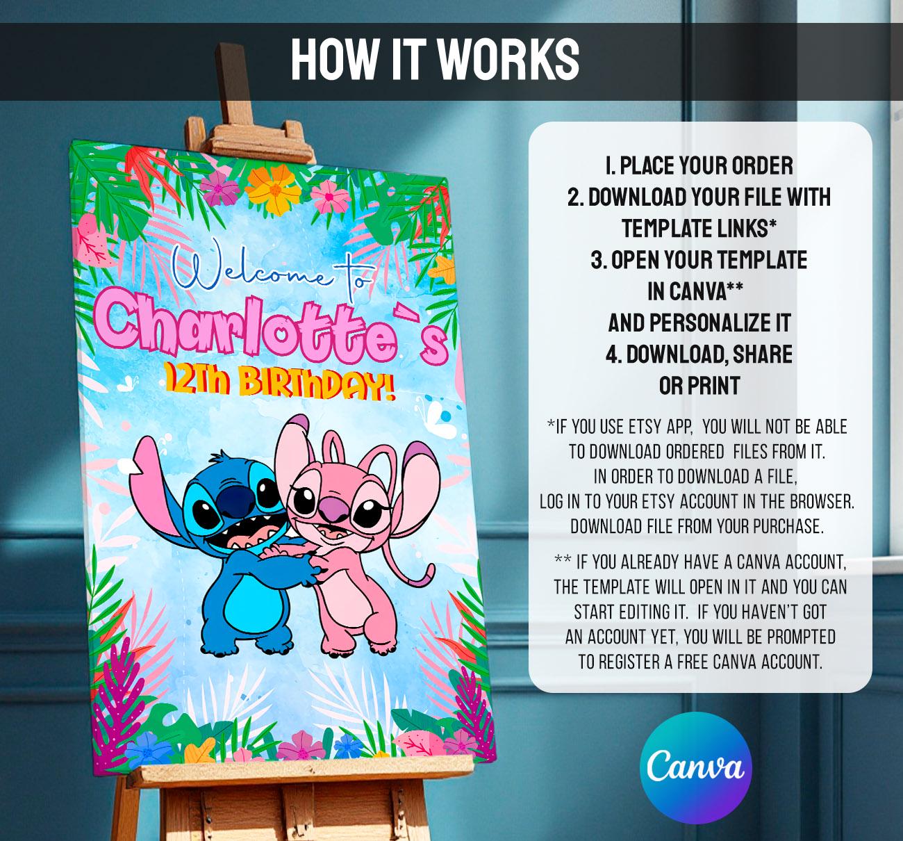 Lilo Stitch Welcome Sign Template, Printable Birthday Party Stitch ...