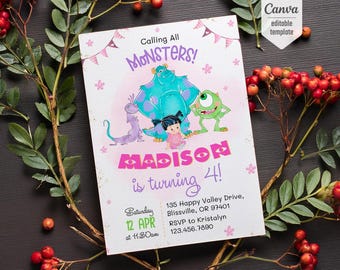 Monster Birthday Invitation, Printable Monsters University Template ...