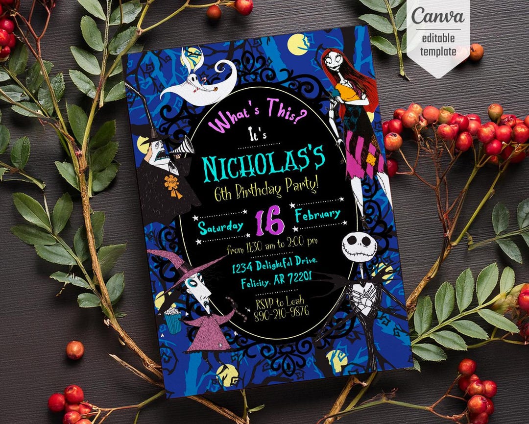 Printable Jack Skellington Birthday Invitation, Halloween Party Invite ...