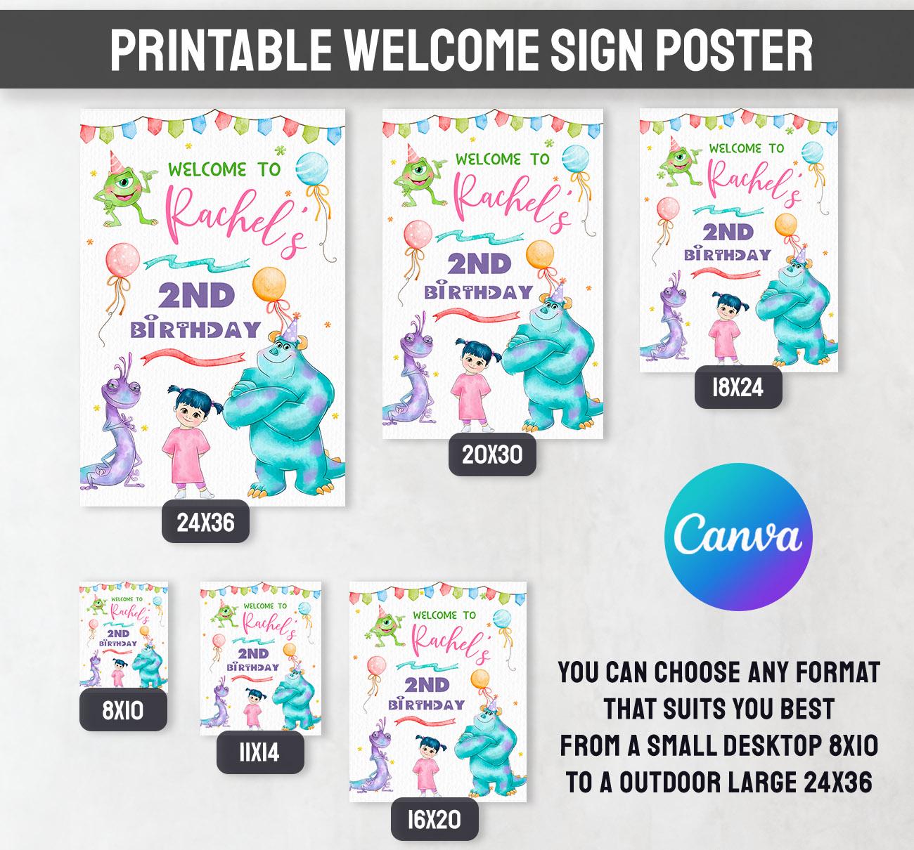 Monster Inc Printable Welcome Sign Template, Monsters University ...