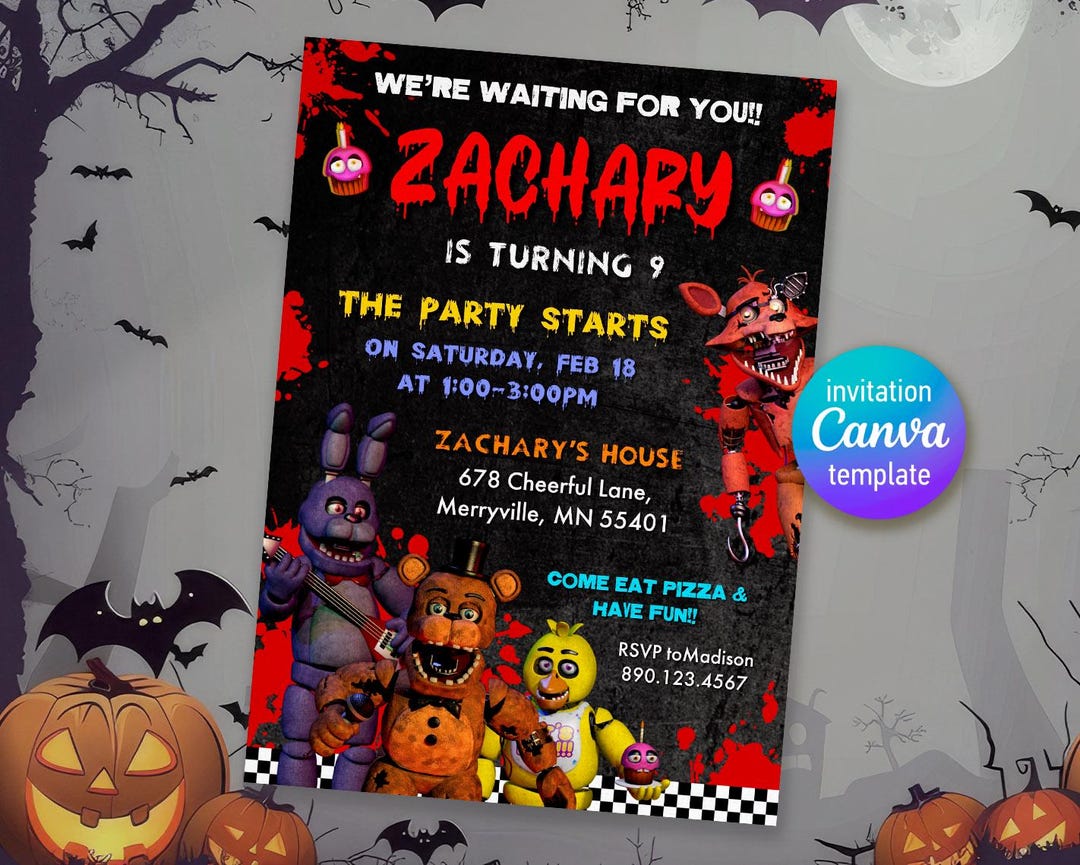 Freddy Five Nights Printable Birthday Invitation, Freddy's Birthday ...