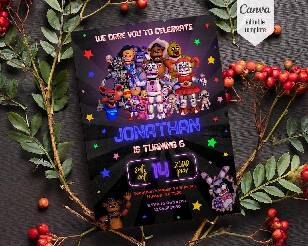 Freddy Five Nights Printable Birthday Invitation, Freddy's Birthday ...