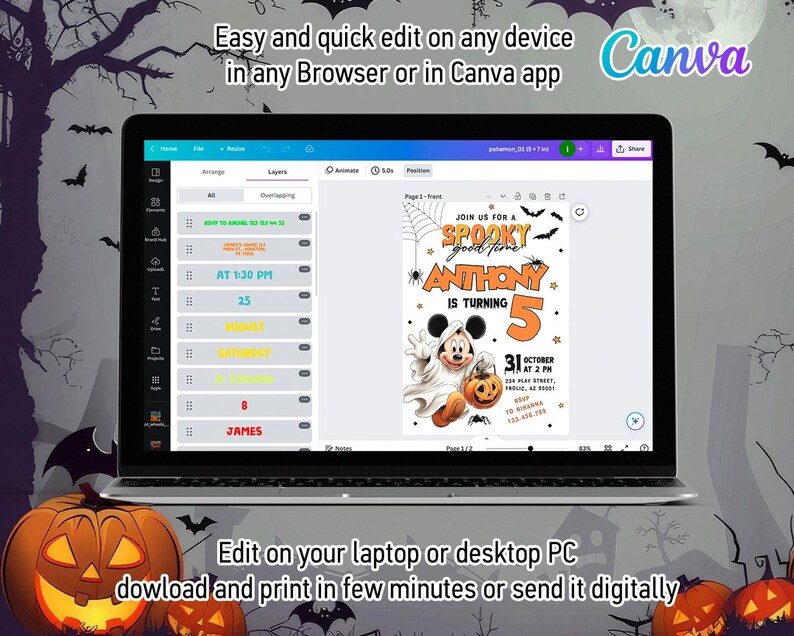 Editable Printable Halloween Clubhouse Birthday Invitation, Mickey Boo ...