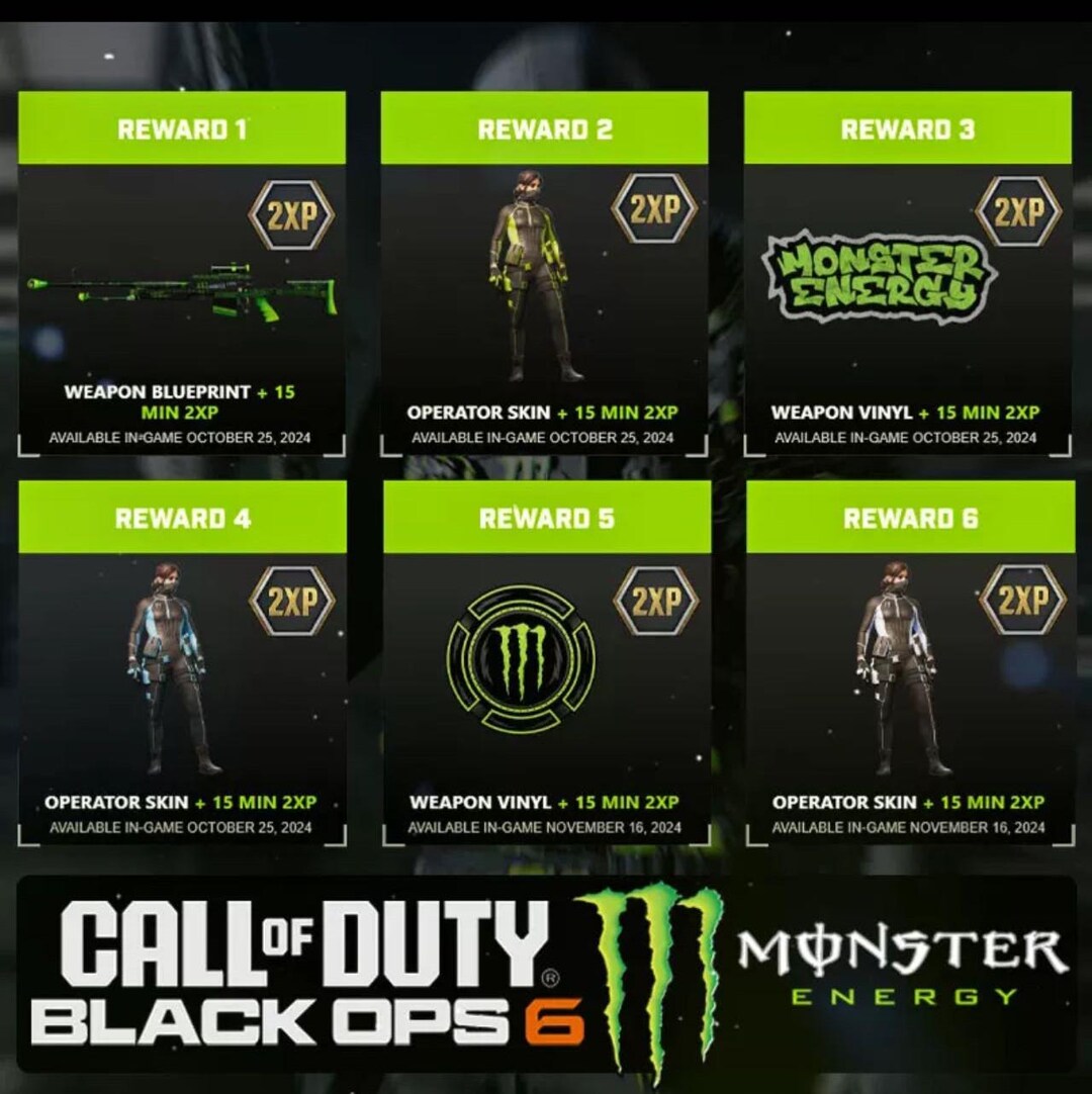 Call of Duty Black Ops 6 Monster Energy Full Set Operator Skins Weapon ...