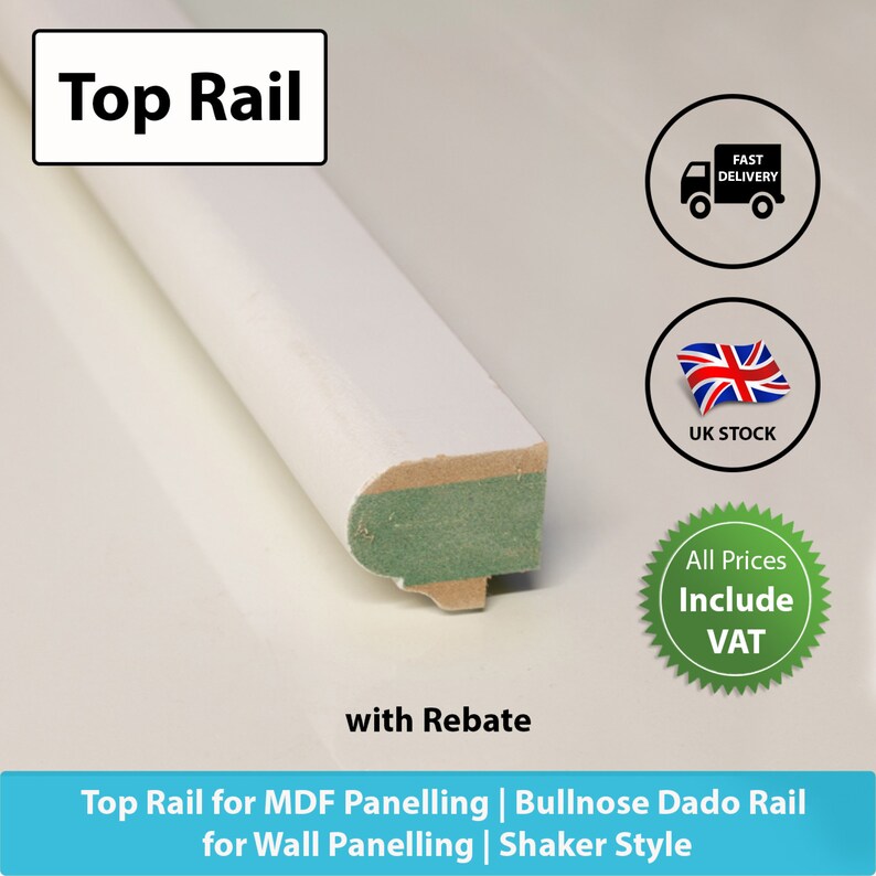 Top Rail for MDF Panelling Bullnose Dado Rail Wall Panelling Shaker ...