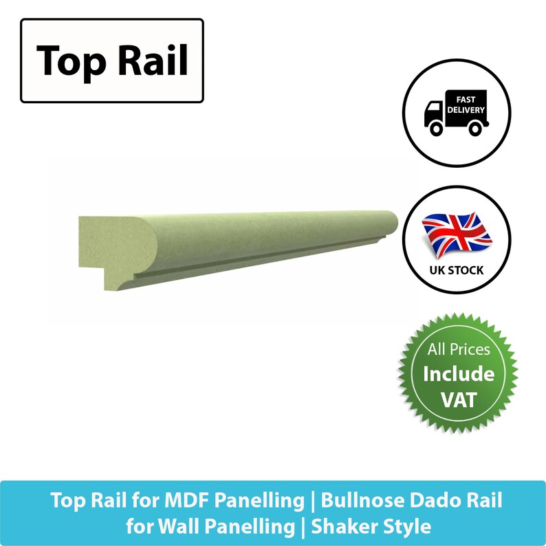 Top Rail for MDF Panelling Bullnose Dado Rail Wall Panelling Shaker ...
