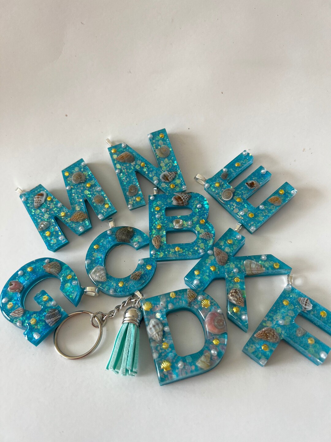 Beach Themed Resin Keychain, Alphabet Keychain, Custom Beach Lovers ...