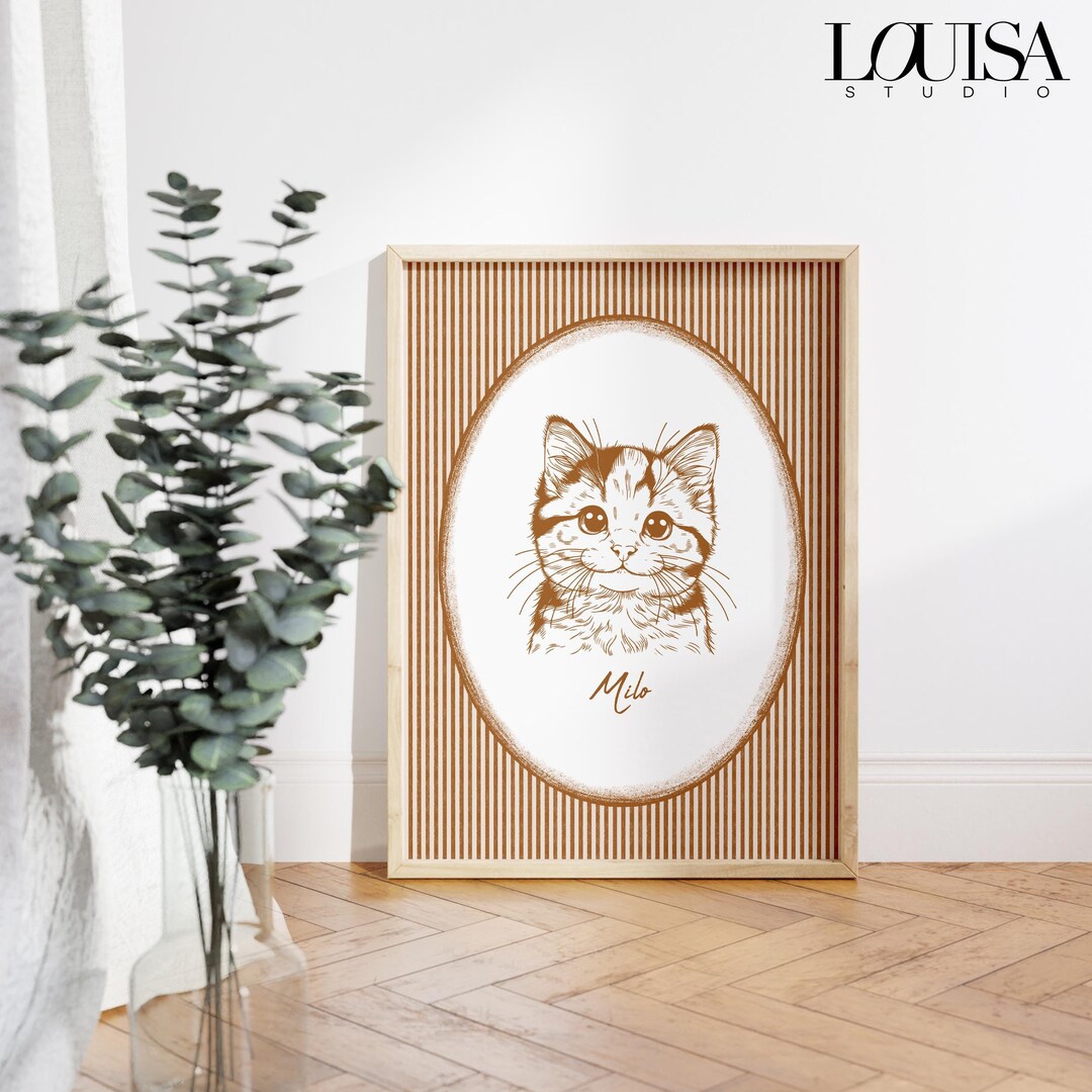 Personalized Cat Line Art Print - Digital Download - Custom Cat ...