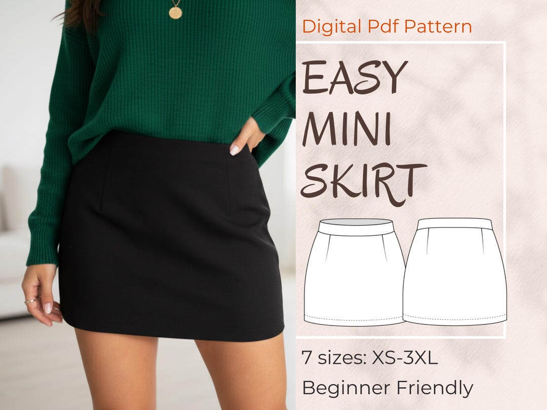 Mini Skirt Sewing Pattern PDF, High Waist Short Skirt, Plus Size Skirt ...