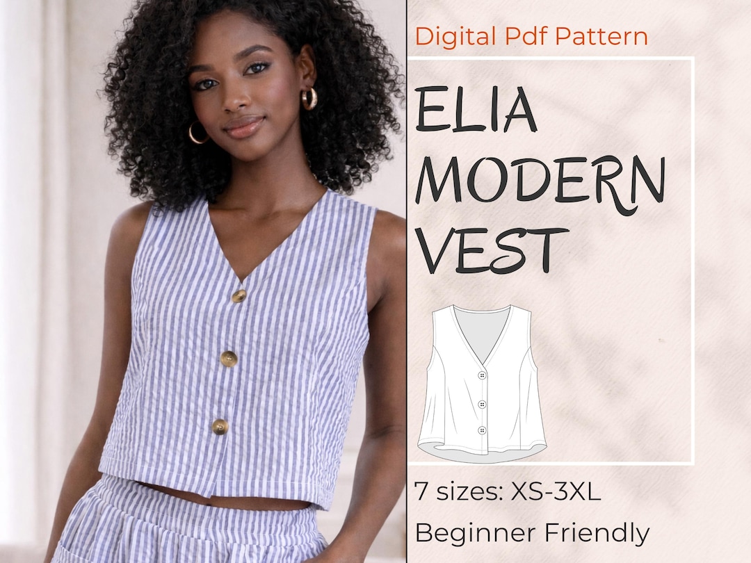 V-neck Vest Sewing Pattern, Fitted Crop Top, Beginner DIY (XS-3XL) (PDF ...