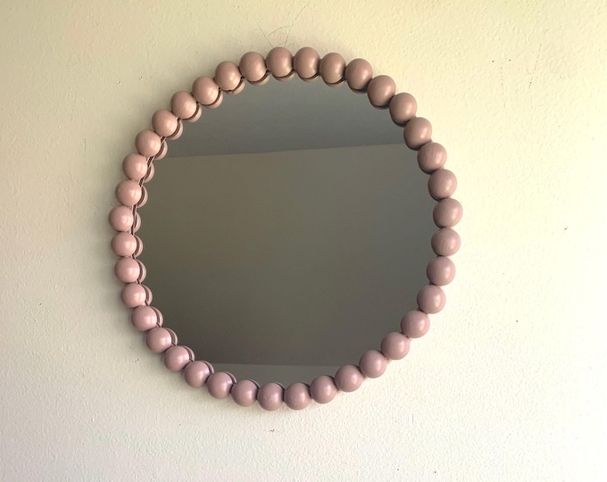 Pink Bobbin Mirror/ Round Pink Mirror/ Modern Wooden Mirror / Unique ...